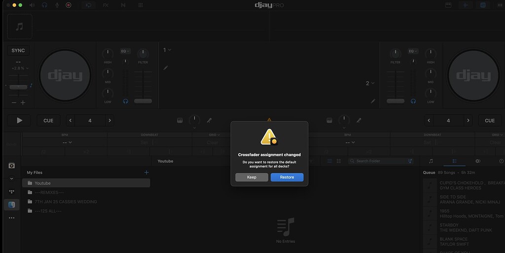 DDJ-SX2 (Crossfader assignment changed) issue - Questions - Algoriddim Community Forums