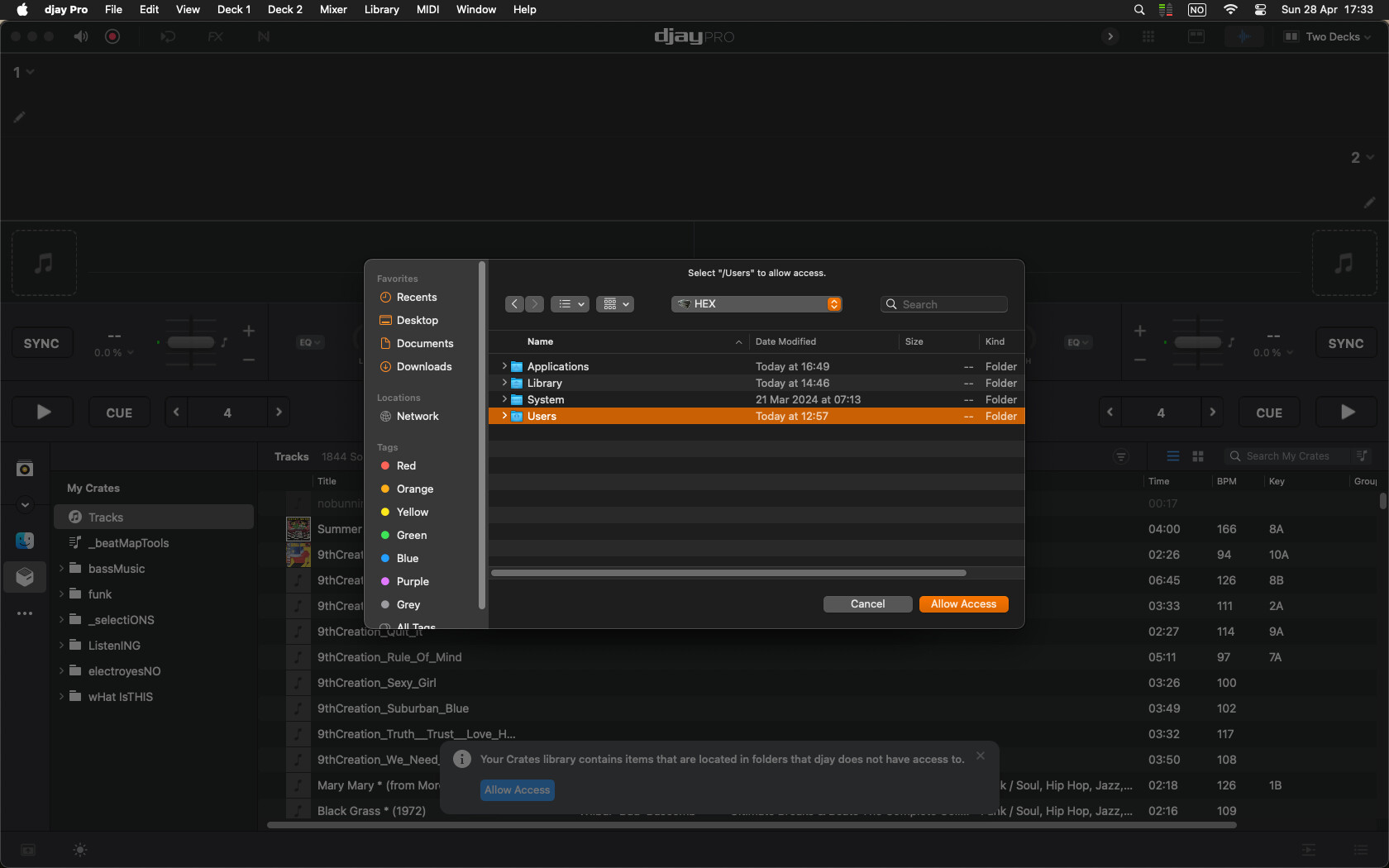 Persistent Invalid Selection Error When Granting Folder Access Bug Reports Algoriddim
