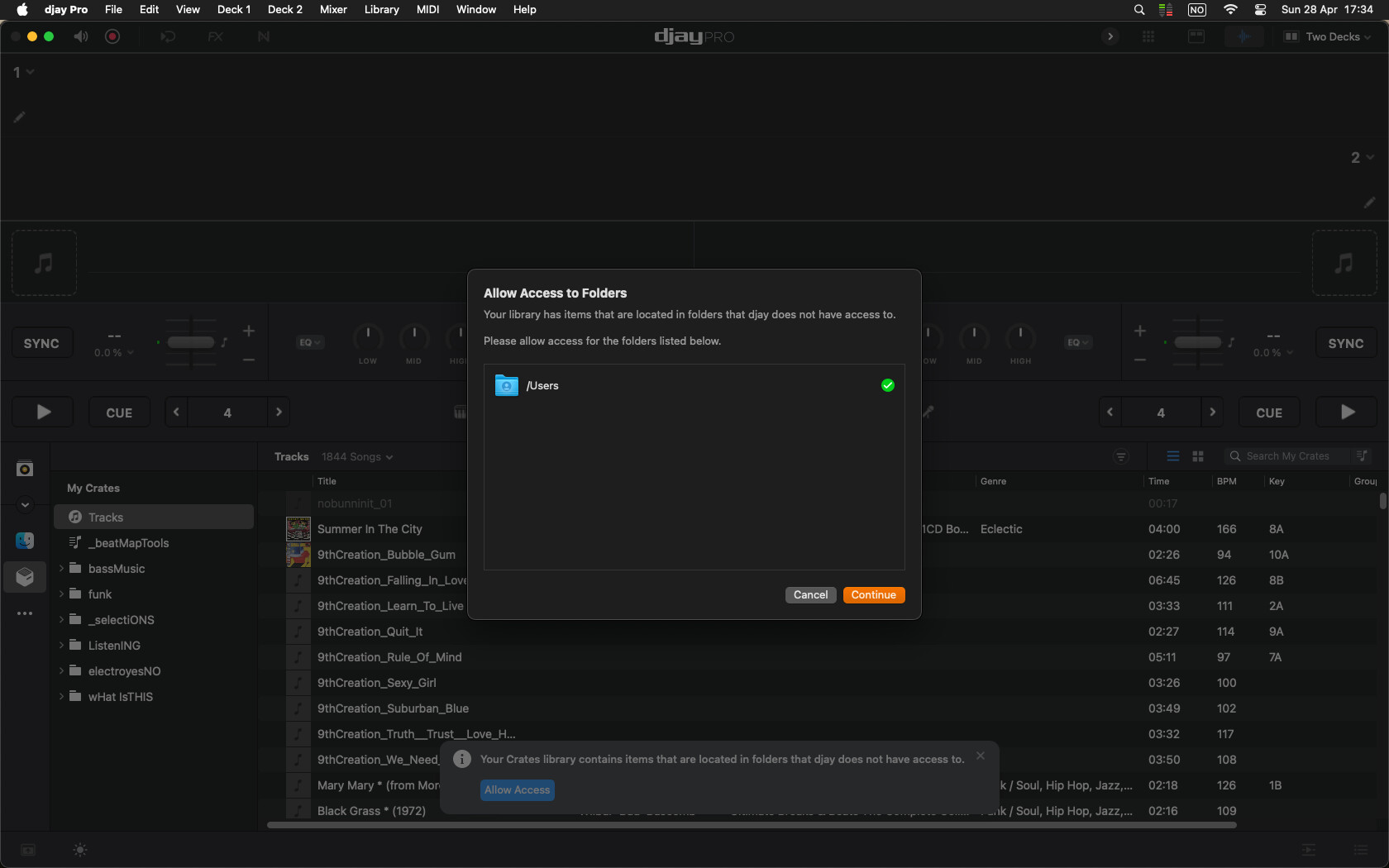 Persistent Invalid Selection Error When Granting Folder Access Bug Reports Algoriddim